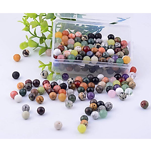Natural Stone Beads 200pcs Mixed 8mm Round Genuine Real Stone Beading Loose Gemstone Hole Size 1mm DIY Charm Smooth Beads for Bracelet Necklace Earrings Jewelry Making (Stone Beads Mix 200pcs)