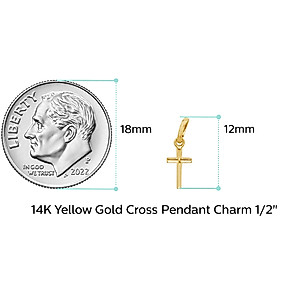 Solid 14K Yellow Gold Traditional Classic Small Tiny Cross Pendant Charm (Height = 1/2" , Width = 1/4") - Jewelry Gifts For Women Wife Mom Gifts For Men Husband Dad