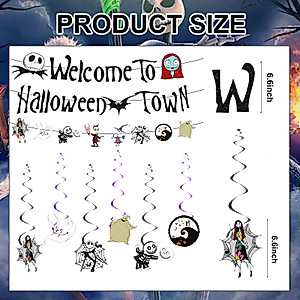 Glittery Welcome to Halloween Town Party Decorations,Welcome to Halloween Town Banner and Hanging Swirls,Halloween Nightmare Birthday Party Decorations