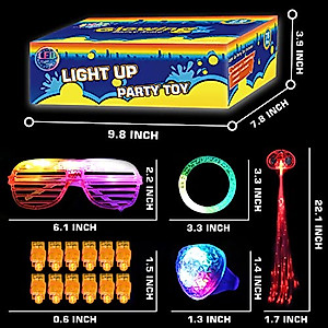 78PCs LED Light Up Toy Party Favors Glow In The Dark,Party Supplies Bulk For Adult Kids Birthday Halloween With 50 Finger Light, 12 Jelly Ring, 6 Flashing Glasses, 5 Bracelet, 5 Fiber Optic Hair Light