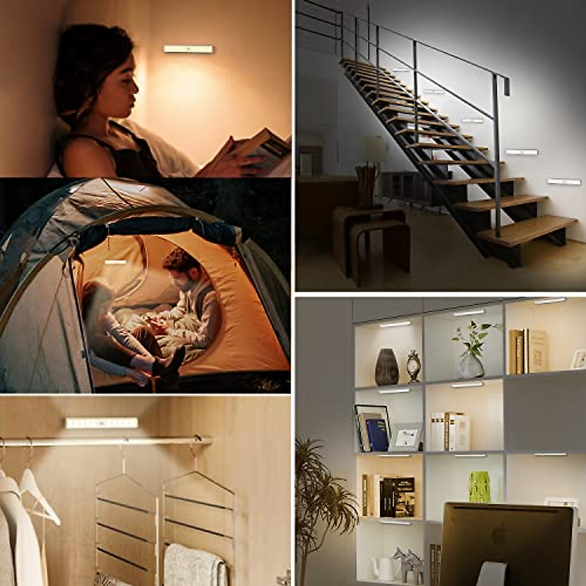 Under Cabinet Lighting Wireless with Remote, 48 LED Rechargeable Under Cabinet Lights, Kitchen Counter Lights Dimmable LED Closet Lights RGB Bar for Shelf, Car, Hallway, 15 Color Changing, 6 Pack