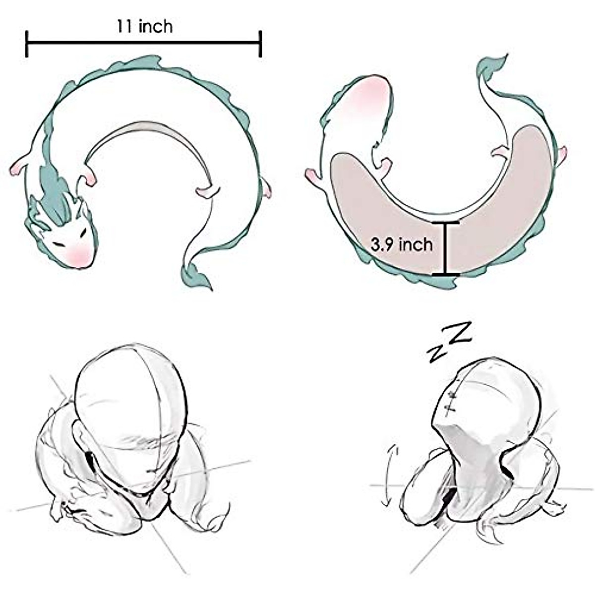 AIHANCH Dragon Neck Pillow Anime Cute Haku Dragon Pillow Anime Plush Doll Toy Kids Travel Pillows with Sleeping Eye Mask for Chrismas Birthday Gift