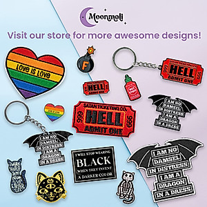 Moonmoli Embroidered Patches for Jackets, Feminist Design, I Am No Damsel In Distress I Am A Dragon In A Dress - Sew On or Iron On Patch for Clothes, Jeans, Pants, Denim, Bag, Hat - Punk Style, Black