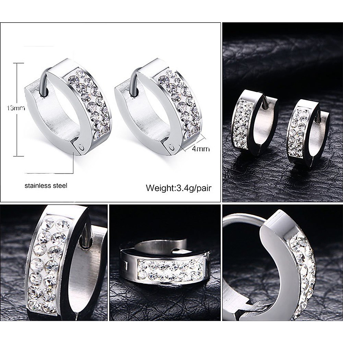 Stainless Steel Womens Mens Hoop Earrings Huggie Earrings CZ Piercings Hypoallergenic 18G (2pair Gold&Silver)