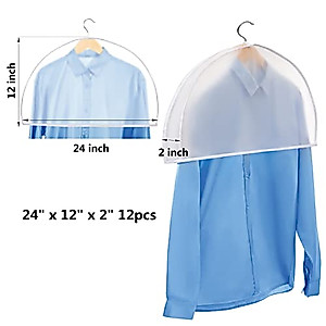 Shoulder Covers Plastic Hanger Covers for Clothes (Set of 12) Closet Clothes Protectors Breathable Clear Jacket Cover with 2" Gusset for Suit, Coat, Jackets, Blouses, Dress - 24'' x12" x2''/12 Pack