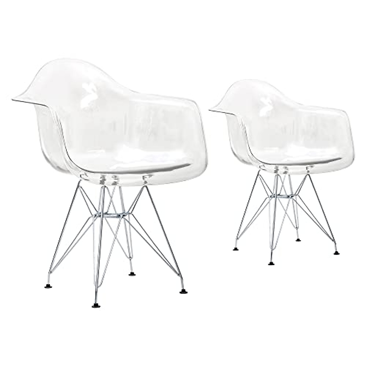 CangLong Clear Plastic Armchair Metal Legs Lounge Arm Chair for Kitchen, Dining, Living, Guest, Bed Room, Set of 2, Transparent 1
