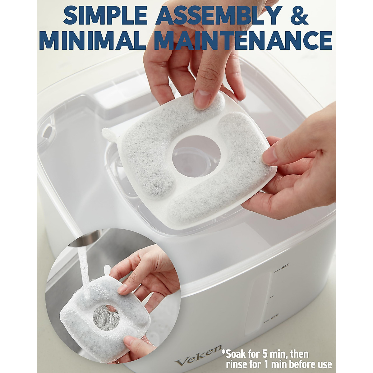 Veken Cat Water Fountain Filters, 4 Pack Replacement Filters & 4 Pack Replacement Pre-Filter Sponges Set for 67oz, 95oz, 135oz Automatic Pet Fountain Dog Water Dispenser