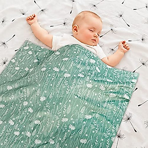 Minky Baby Blanket, Super Soft Toddler Blanket with Plush Dotted Backing, Double Layer Newborn Boy Girl Receiving Blanket for Nursery Bed Toddler Crib, Sage Green Dandelion Flower, 30 x 40 Inches