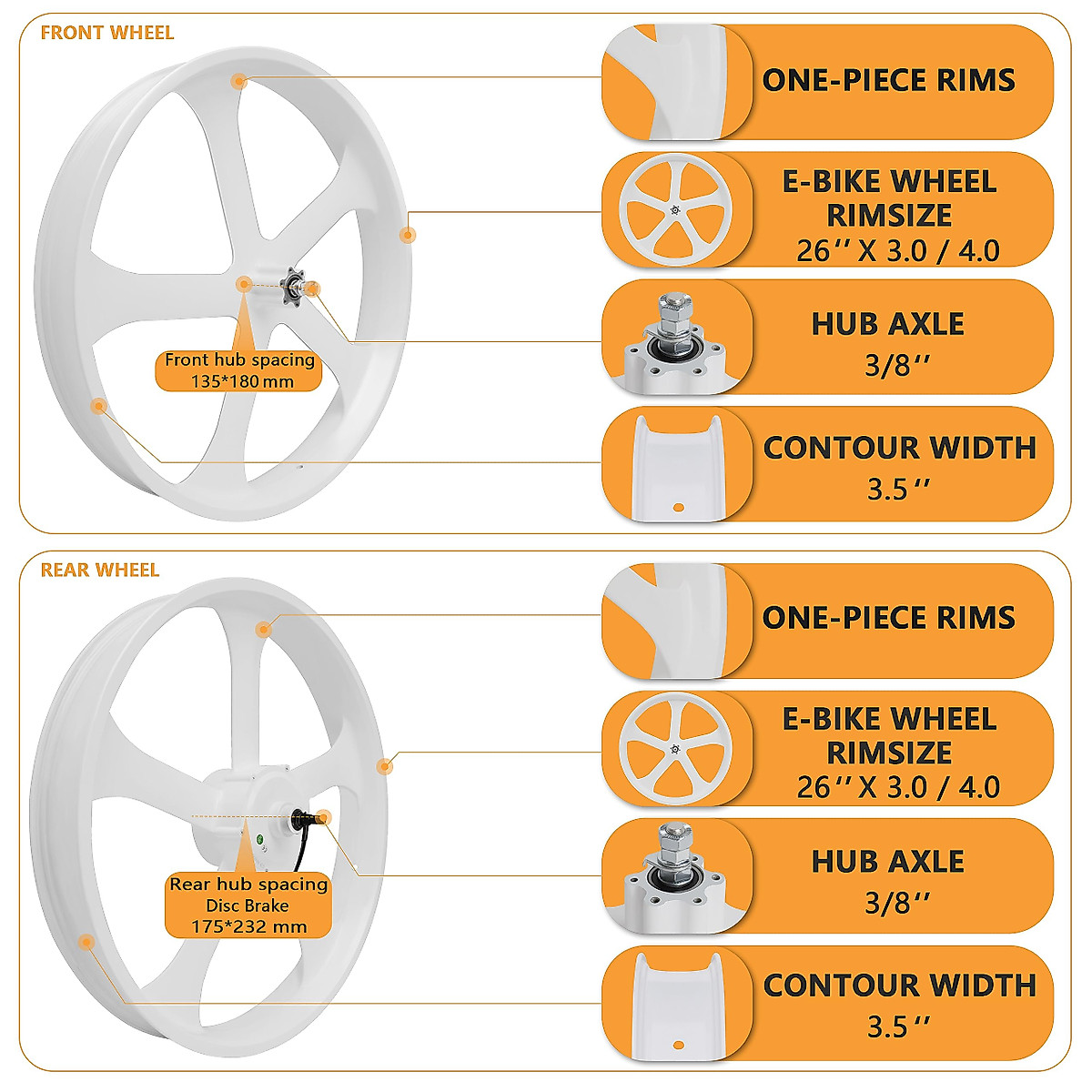 Tracer 26" x 3.0 Integrated Molding Wheel Electric Bike Conversion Set,48V 800W E-Bike Powerful Hub Motor Kit with Intelligent Controller, Thumb Control, Cable, Center Display, Rear Lights (White)