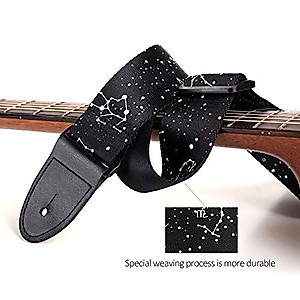 WINGOFFLY Guitar Strap Leather Ends Length Adjustable for Electric Guitar Acoustic Guitar Ukulele and Bass Top Grade(Star River)