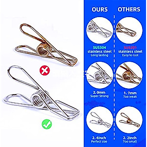 Clothes Pins Metal Clips Heavy Duty: Stainless Steel Clothespins Laundry Clips & Hanging Clips Durable Clamp Clothes Pegs for Outdoor Clothesline Home Kitchen Travel Office Photos Food Bag