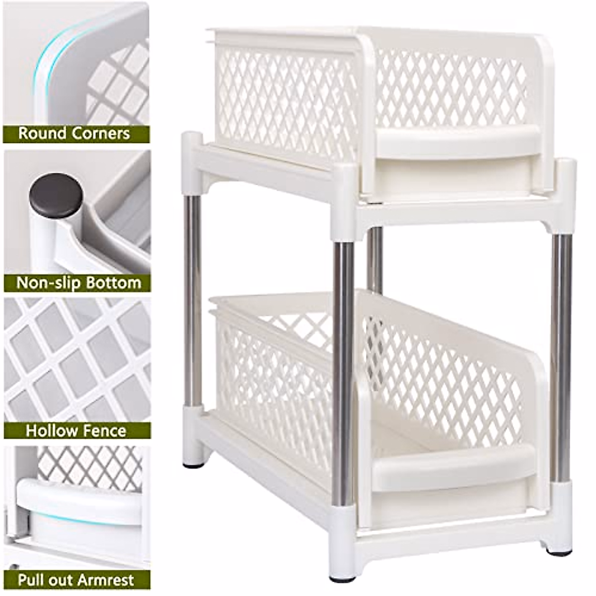 Toplive 2 Tier Spice Rack Lazy Susan Organiser with Sliding Drawer Organiser, Under Sink Organisers and Storage Rack Pull Out Cabinet Basket Organiser for Bathroom Kitchen Bedroom