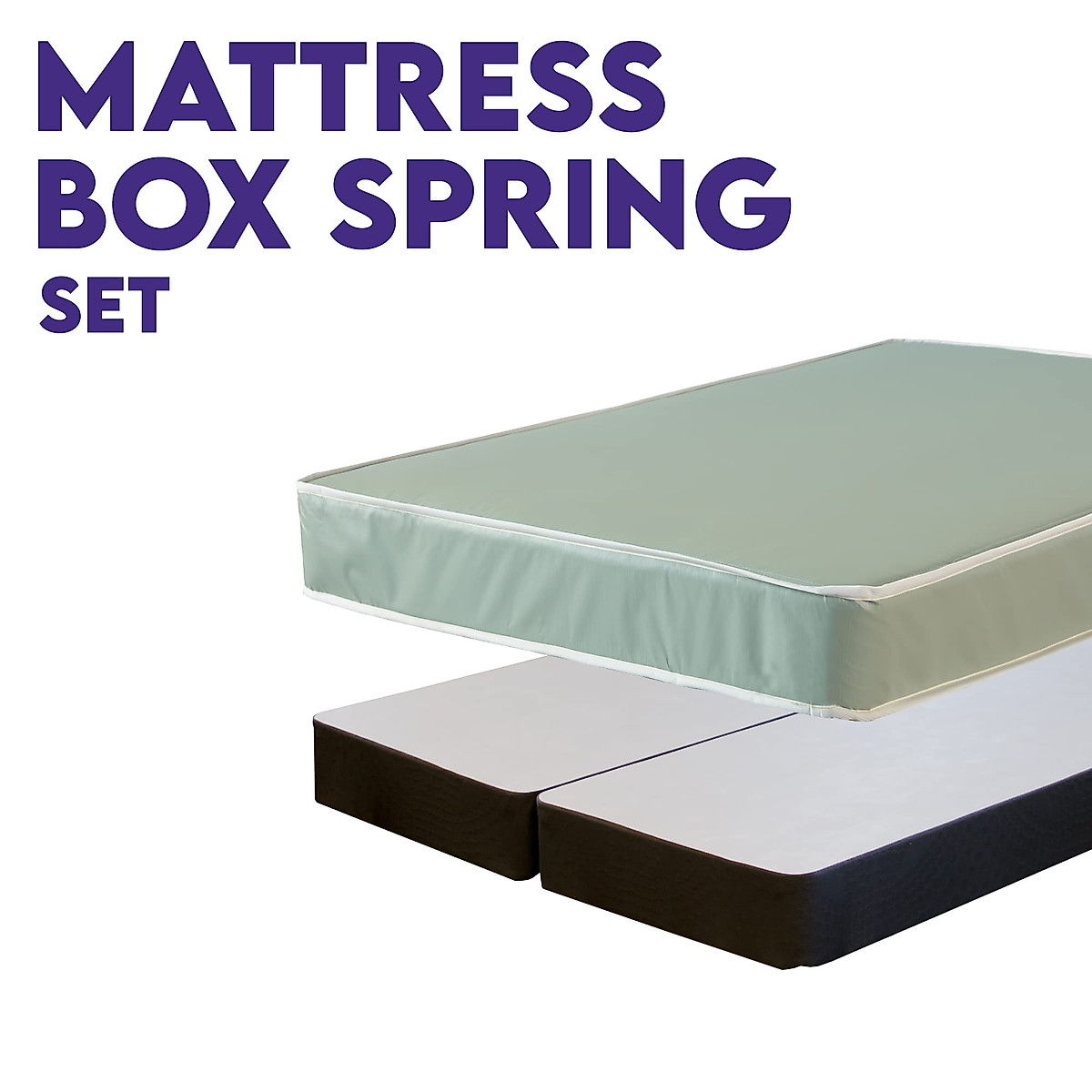 Treaton Pressure Relieving & Cooling High Density Foam Queen Mattress - 9-inch Water Proof Vinyl Medium Firm Tight Top Pocketed Coil Rolled Hybrid Mattres with 8” Wood Box Spring, Bed in Box, Green