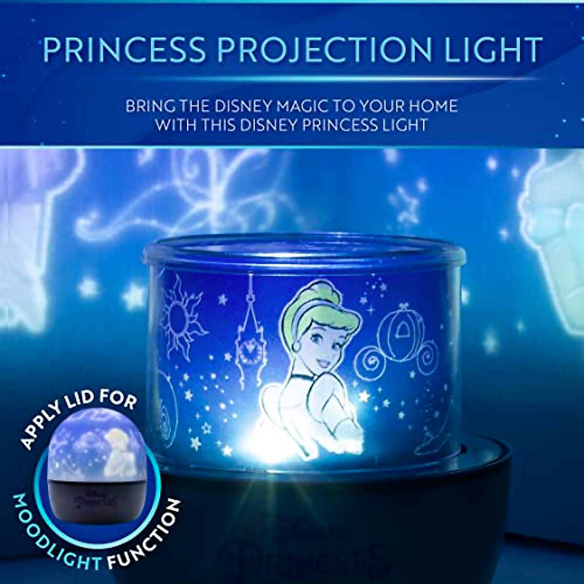 Disney Projector Night Light - Disney Princess Scenes, Ariel Rapunzel Cinderella & Mulan Night Light and Decoration for Girls Bedroom Walls and Ceiling