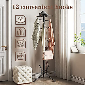 Wisdom Star Coat Racks Freestanding, 12 Hooks Coat Tree Used in the Bedroom Living Room Office, Coat Hanger Stand Coat Rack Stand Can be Hang Clothes, Hats, Bags, Black
