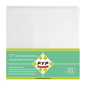 100-Pack 12-inch Vinyl-Record Outer Sleeves - LP Record Sleeves Album Covers, Clear Premium Polyethylene Vinyl Record Protector, 3 mil Thick, Wrinkle Free, Fit for Single and Double LP Storage