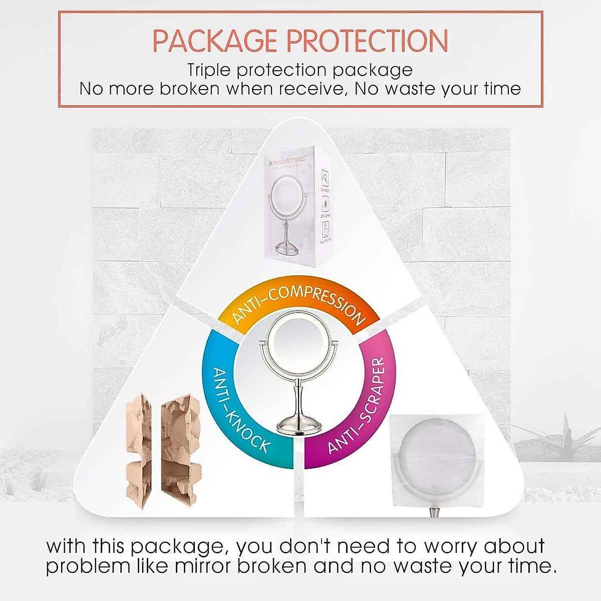 AmnoAmno LED Makeup Mirror-10x Magnifying,7.8" Double Sided Lighted Vanity Makeup Mirror with Stand, Touch Button Adjustable Light-Cord or Cordless (Sliver)