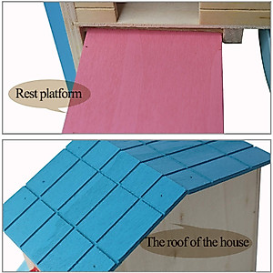 kathson Hamster House Pets Small Animal Hideout with Funny Climbing Ladder Slide Wooden Hut Play Toys Chews for Small Animals Like Dwarf Hamster and Mouse(Blue)