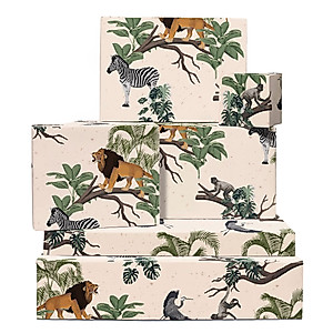 CENTRAL 23 Jungle Wrapping Paper For Kids - 6 Sheets Gift Wrap With Tags - Lion Zebra Monkey - For Boys And Girls - For Birthday Baby Shower