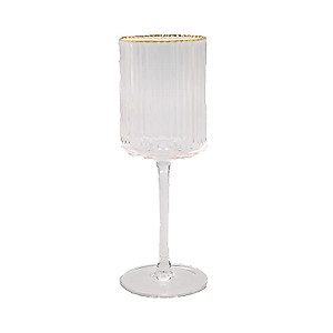 1500° C TABLETOP Ribbed Gold Rimmed Stem Wine Glasses, 8.45 oz. 1 PC. Vintage Large Wine Cups Drinking Glasses for White Red Wine Tasting, Wedding, Anniversary, Christmas, Party