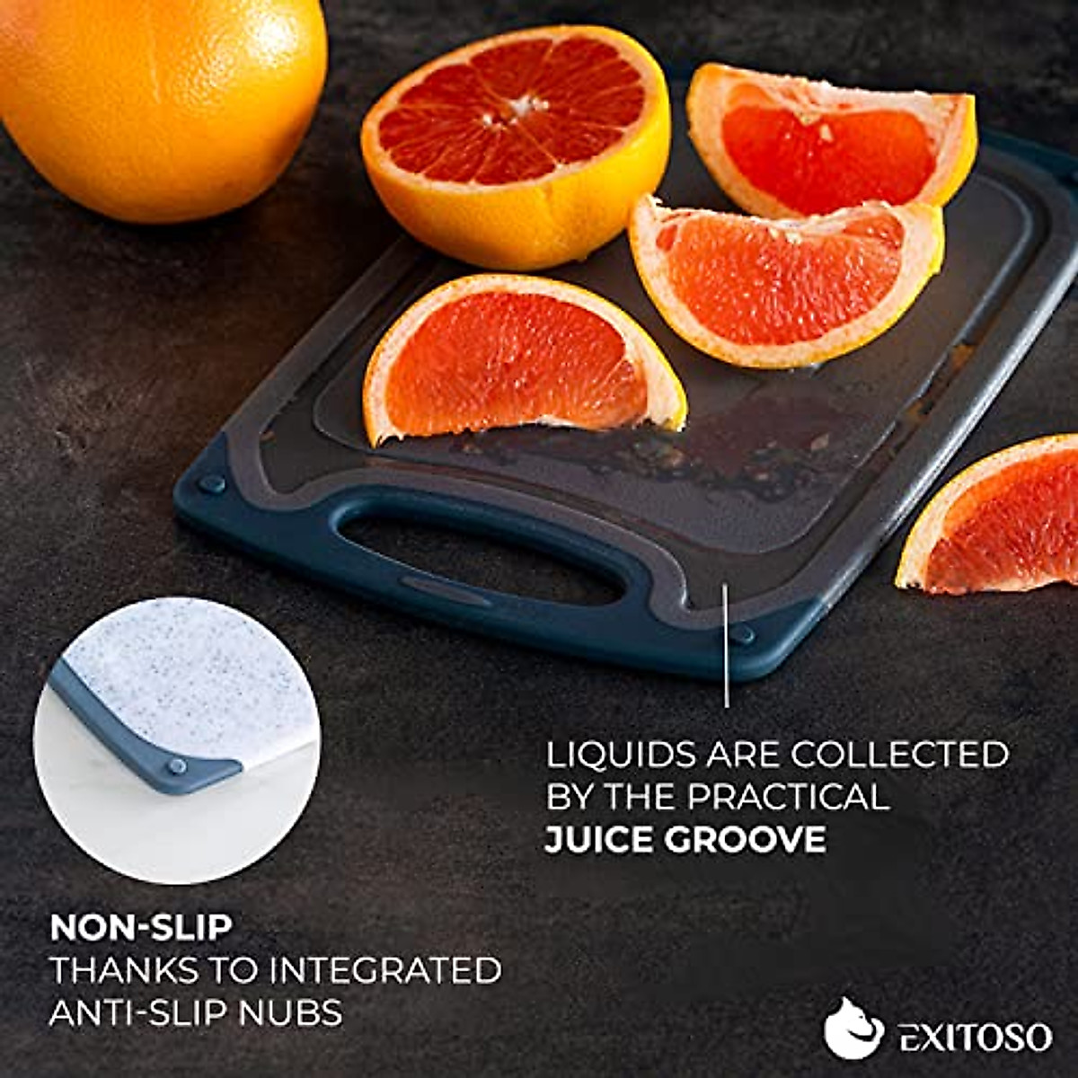 Exitoso Small Cutting Board Set of 4 Cutting Boards for Kitchen Dishwasher Safe - Non Slip Plastic Cutting Board with Juice Groove - Small Plastic Cutting Boards For Kitchen Essentials