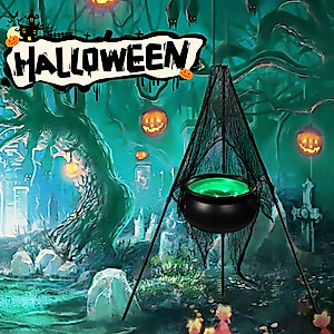 EBaokuup 12.5'' Halloween Witches Cauldron on Tripod-Large Witches Cauldron with Lights Mesh-Halloween Decorations Outdoor-Witches Bowl Candy Bucket for Porch Yard Decor Halloween Cosplay Makeup Party