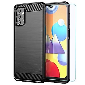 Samsung A32 5G case,Galaxy A32 5G case,with HD Screen Protector,M MAIKEZI Soft TPU Slim Fashion Non-Slip Protective Phone Case Cover for Samsung Galaxy A32 5G (Black Brushed TPU)