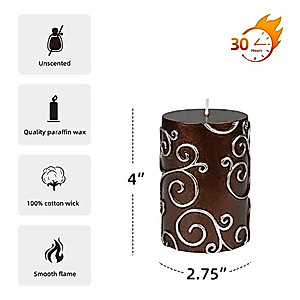 Zest Candle Pillar Candles, 3 by 4-Inch, Brown Scroll