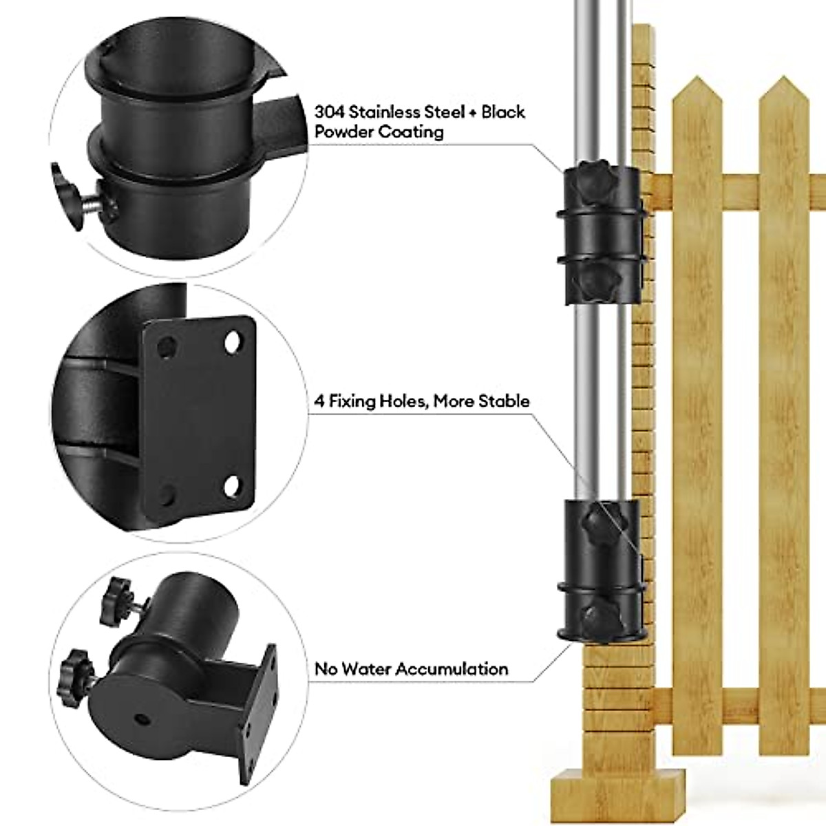 wihxd 2 Pcs Patio Umbrella Holder, Adjustable Deck Umbrella Mount, Heavy Duty Patio Umbrella Stand, Outdoor Umbrella Clamp Bracket for Deck Railing, Balcony, Courtyard, Fences (Max OD 2.2'')