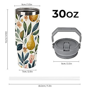 YTLKGFP 30 Oz Large Capacity Car Cup Figs And Pears Tumbler with Handle Straw Lid Insulated Stainless Steel Water Bottle Travel Mug Leak-proof Car Cup Keeps Cold Or Hot
