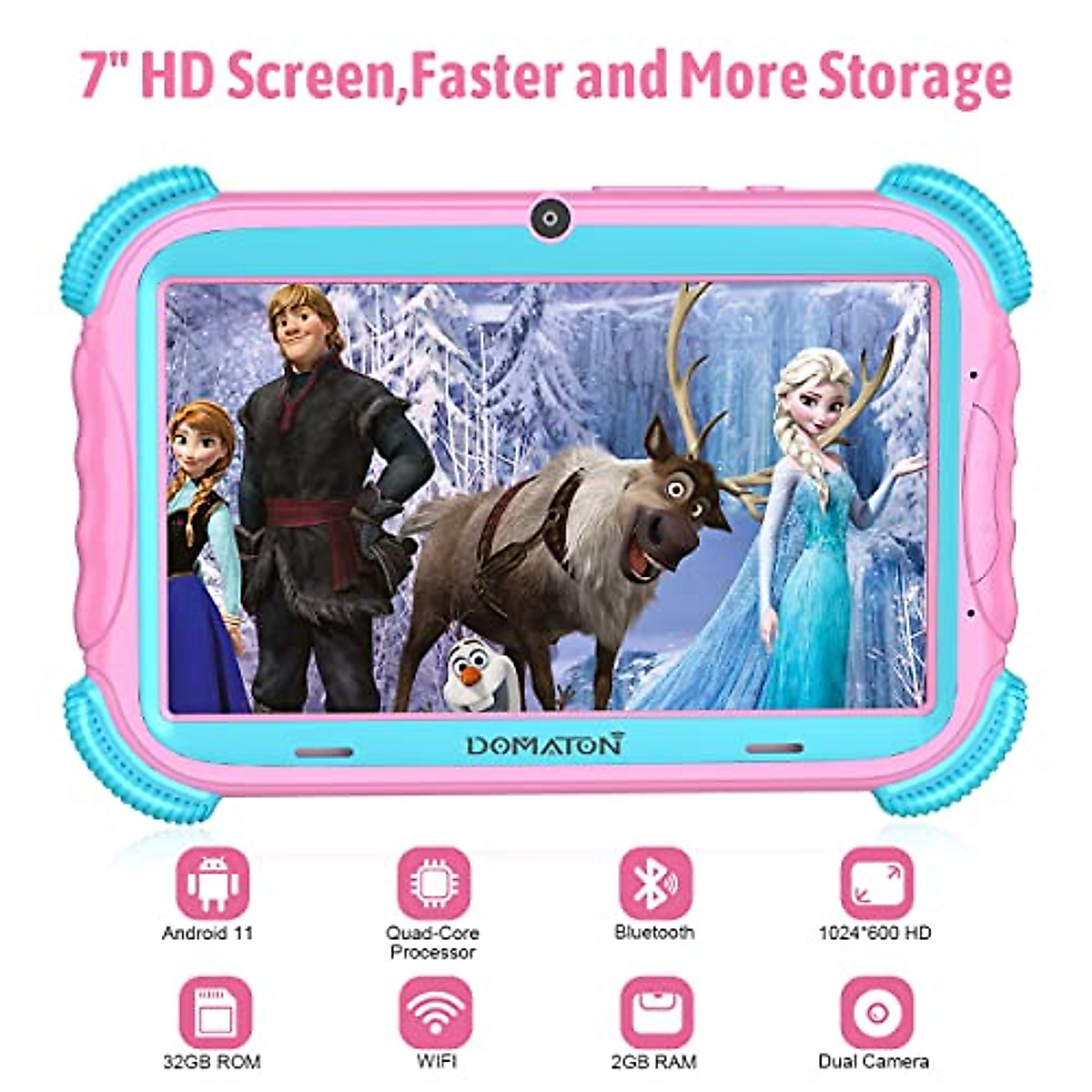 Kids Tablet, 7 Inch Tablet for Kids, Parental Control Educational Tablet, 2+32GB Android 11.0, IPS Screen, Kids Content Pre-installed, with Bluetooth WiFi, Kid-Proof Case, YouTube Netflix Hulu (Pink)