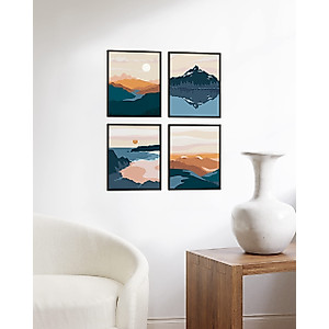 HAUS AND HUES Nature Wall Art Prints Landscape Mountain Decor Mid Century Art Wall Decor, Geometric Abstract Nature Wall Art, Mountain Art Wall Decor, Adventure Wall Décor