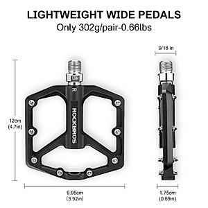 ROCKBROS Mountain Bike/MTB Pedals Bicycle Flat Pedals Aluminum 9/16" Sealed Bearing Lightweight Platform for Road Mountain BMX MTB Bike