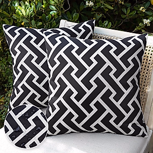 Pyonic Outdoor Waterproof Pillow Covers Set of 2 18X18 Inch Modern Geometric Black and White Decorative Outdoor Pillows for Patio Garden