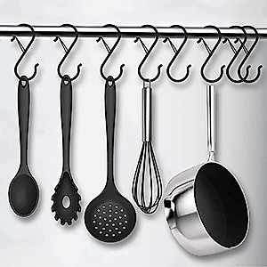 10 Pack Heavy Duty S Hooks Stainless Steel S Shaped Hooks Hanging Hangers for Kitchenware Spoons Pans Pots Utensils Clothes Bags Towers Tools Plants Heavy Duty Rustproof Safety Buckle Design(Black)