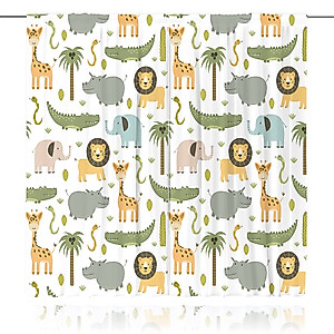 MESHELLY Kids Safari Curtains 42W X 63H Inch Rod Pocket Cute Cartoon Animals Baby Boy Nursery Bedroom Decor Woodland Jungle Lion Elephant Curtains for Children Living Room Window Drapes Fabric
