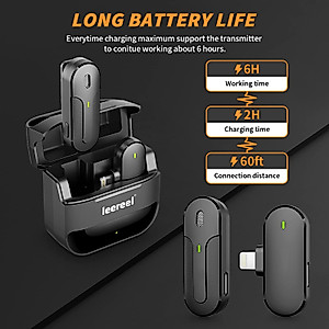 Leereel Wireless Lavalier Microphone for iPhone iPad, Plug-Play Mini Lapel Mic with 700mAh Charging Case, Video Recording Clip on Mic for Tiktok YouTube Live Stream - Noise Reduction, Auto Sync