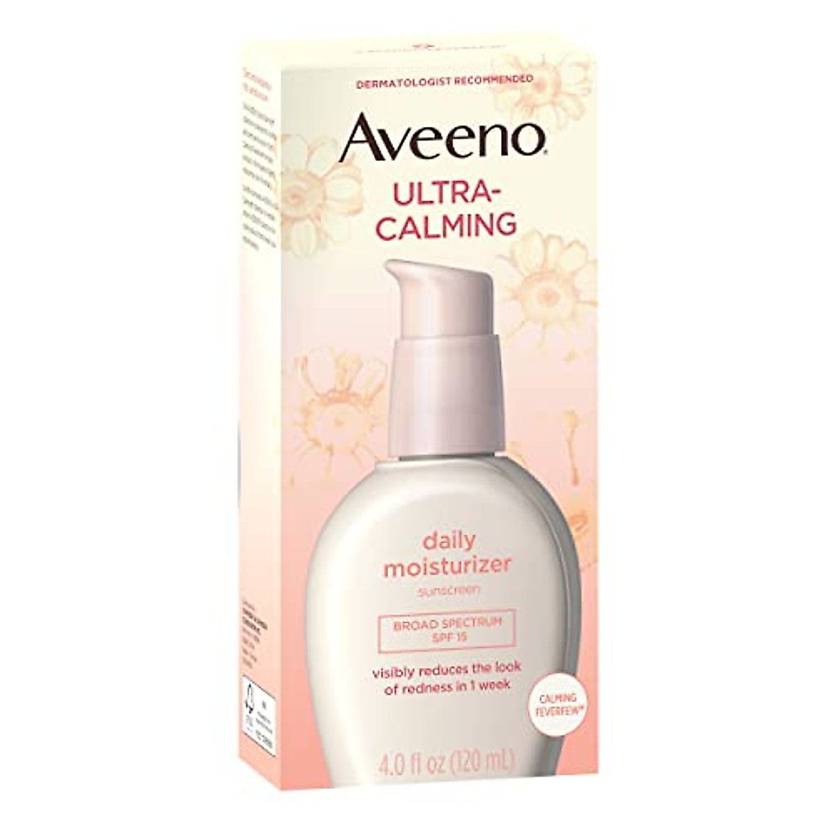 Aveeno Ultra-Calming Daily Facial Moisturizer for Sensitive, Dry Skin with Broad Spectrum SPF 15 Sunscreen, Feverfew & Nourishing Oat, Oil-Free and Hypoallergenic, Basic, Unscented, 4 Fl Oz