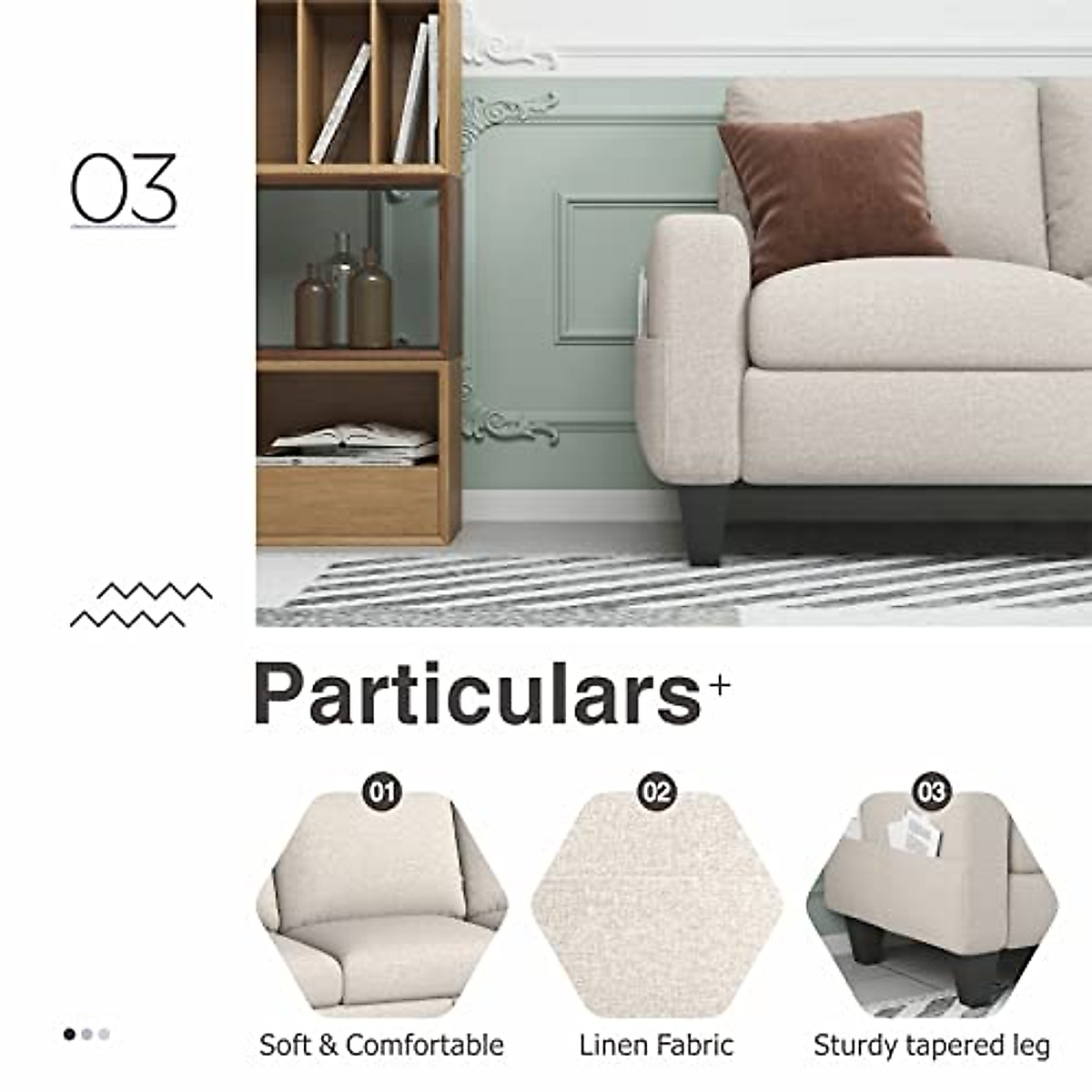 Sunrise Coast Sectional L-Shaped Sofa Modern Linen Fabric 3-Seat Couch with Convertible Storage Ottoman Beige Living Room Furniture Set for Apartment Loft Small Spaces