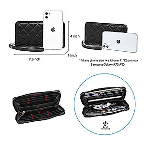 XB Tote Purse and Handbags Set for Women Leather Quilted Shoulder Bag Wristlet Wallet Zipper 2pcs Purse Set (Black)