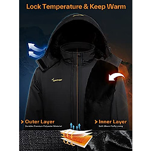 Sportneer Men Waterproof Ski Jackets: Winter Spring Warm Snow Coats Windbreaker Hooded Raincoat Jacket Black L