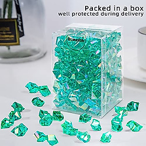 DomeStar Green Fake Crushed Ice Rocks, 180 PCS Fake Diamonds Plastic Gems Acrylic Clear Ice Rock Diamond Crystals for Vase Fillers Table Scatter Party Home Decoration Wedding Display