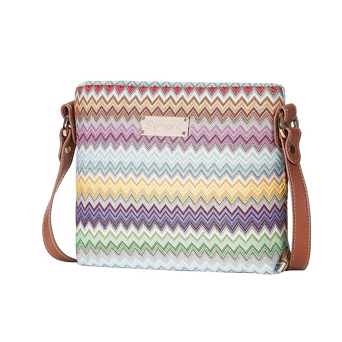 Signare Tapestry Crossbody Bag Shoulder Purse for Women In Aztec Zigzag Rainbow Design (XB02-AZT)