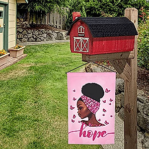African American Breast Cancer Awareness Garden Flags 12×18 Double Sided Small Banner Sign Decoration Flags For Outside Yard Outdoor Decor