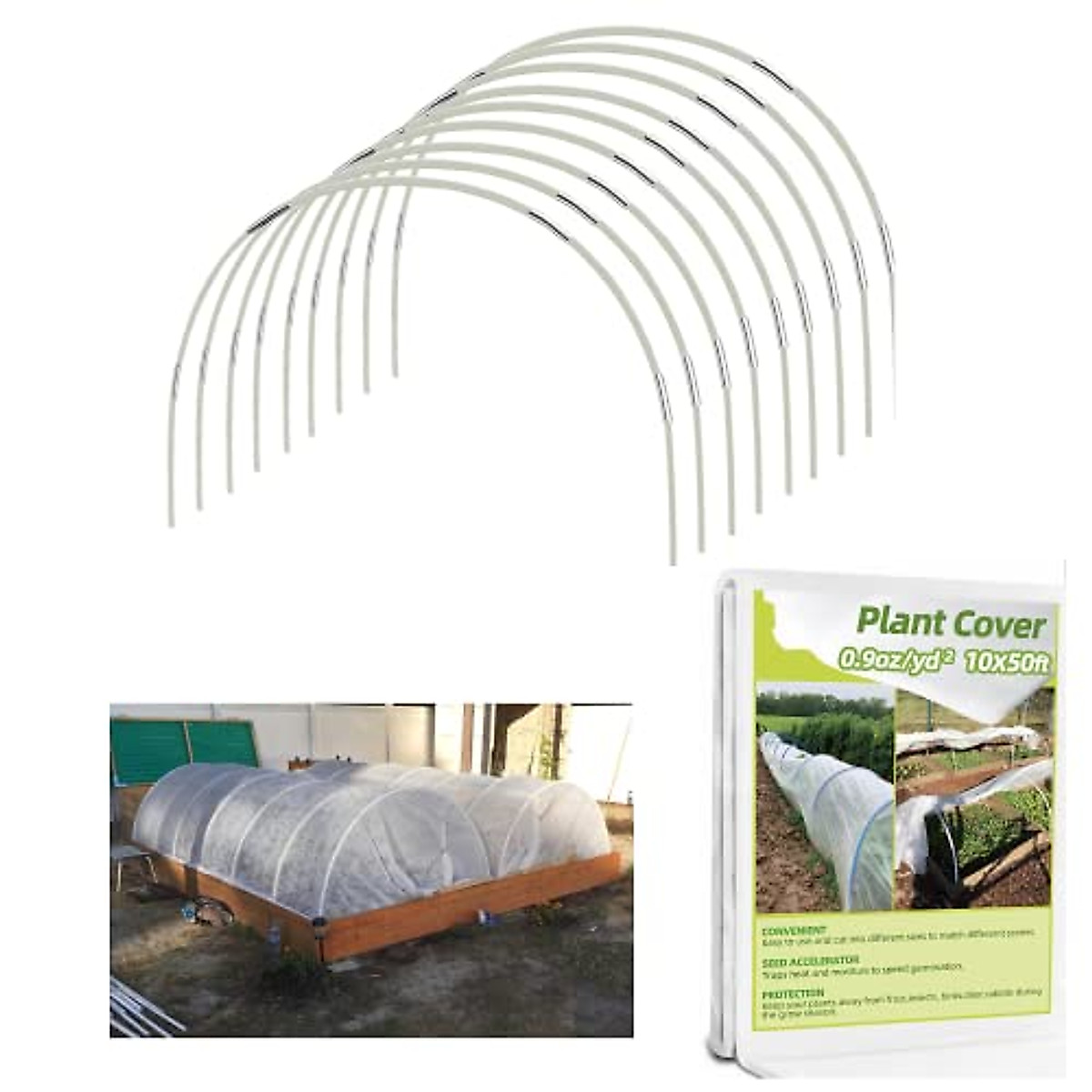 Garden Hoops Kit with Plant Covers Freeze Protection, Greenhouse Hoops Garden Cover for Raised Beds
