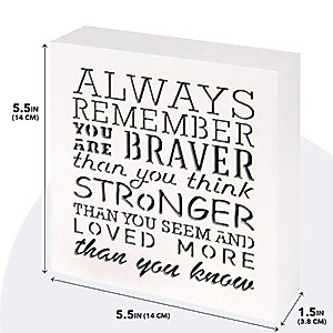 KAUZA Always Remember You are Braver Than You Think - Inspirational Gifts Positive Wall Plaque Pallet Saying Quotes for Birthday - Presents for Mom Sister Grandma 5.5 x 5.5 Inch