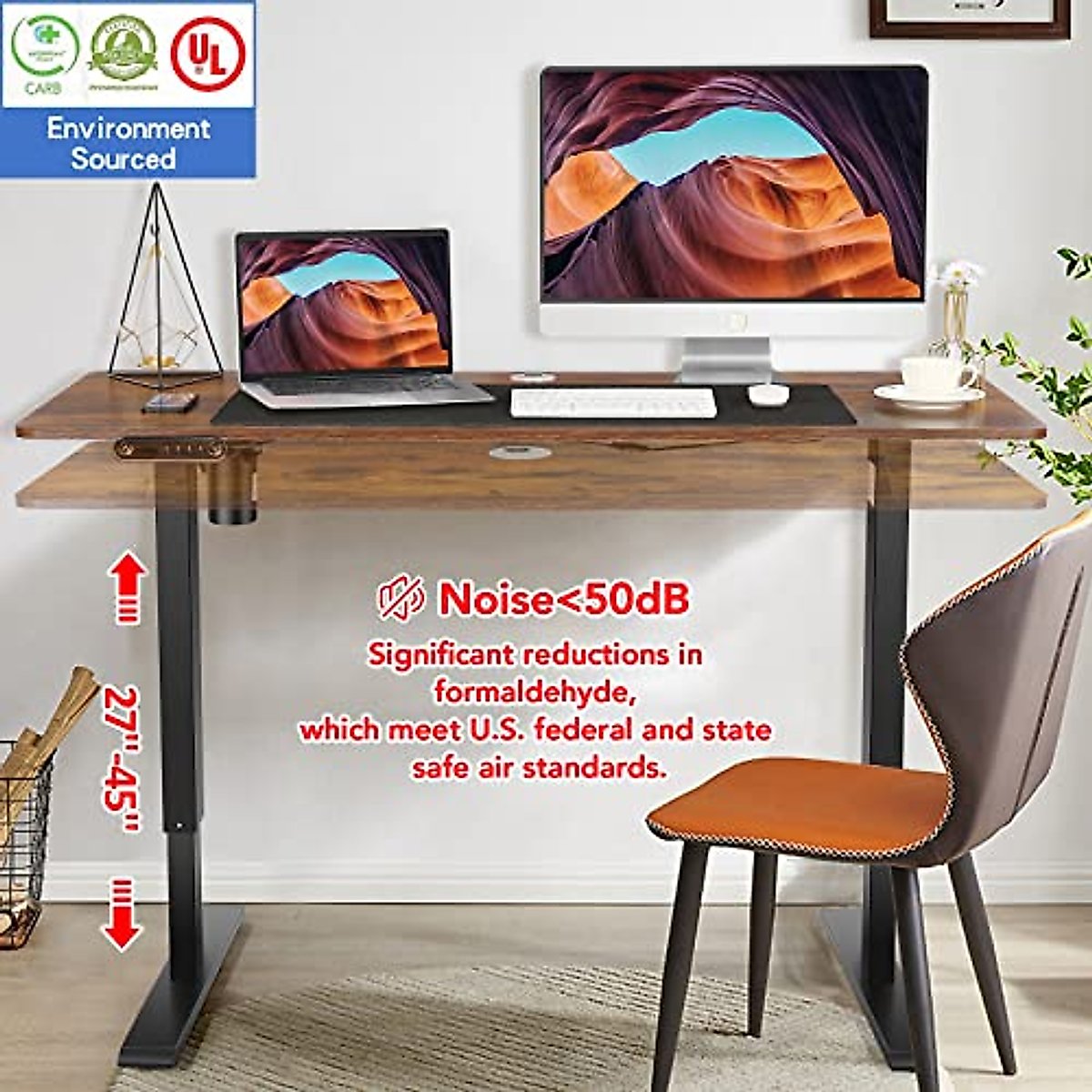 farexon 55 x 24 Inch Electric Standing Desk Adjustable Height, Sit-Stand Desk with Oversized Mouse Pad， Double Crossbeam Structure, Four Preset Heights, 27''-45'' Lifting Range Stand up Desk