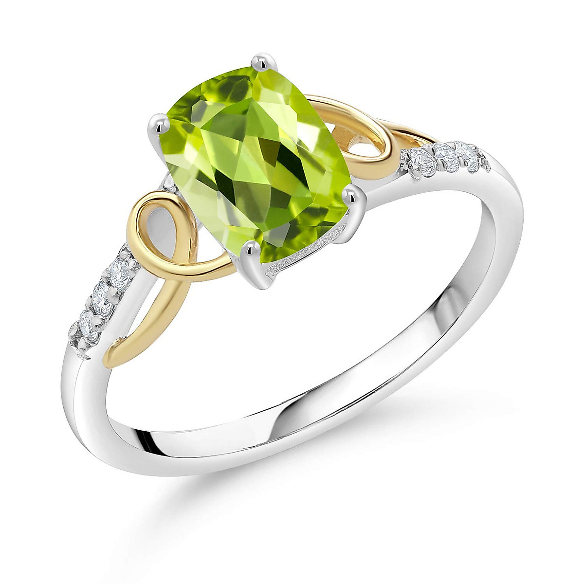 Gem Stone King 10K Yellow Gold and 925 Sterling Silver 8X6MM Cushion Gemstone Birthstone and Lab Grown Diamond Engagement Ring | Wedding Anniversary Promise Ring For Women