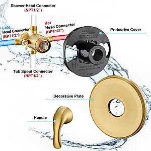 FROPO Brushed Gold Shower Tub Faucet Set With Valve - Gold Shower Head and Handle Set, Shower Faucet Set With 6 Inch Rain shower Head and Tub Spout, High-Pressure Tub Shower Trim Kit
