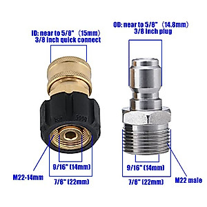 JOEJET Pressure Washer Adapter Set, M22 to 3/8'' Quick Connect for Pressure Washer Hose, M22 14mm to M22 Metric Fitting, 5000 PSI